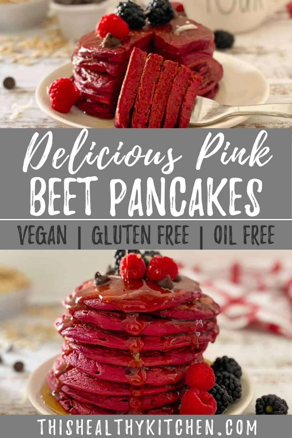 Pink Beet Pancakes [Oil Free] - This Healthy Kitchen