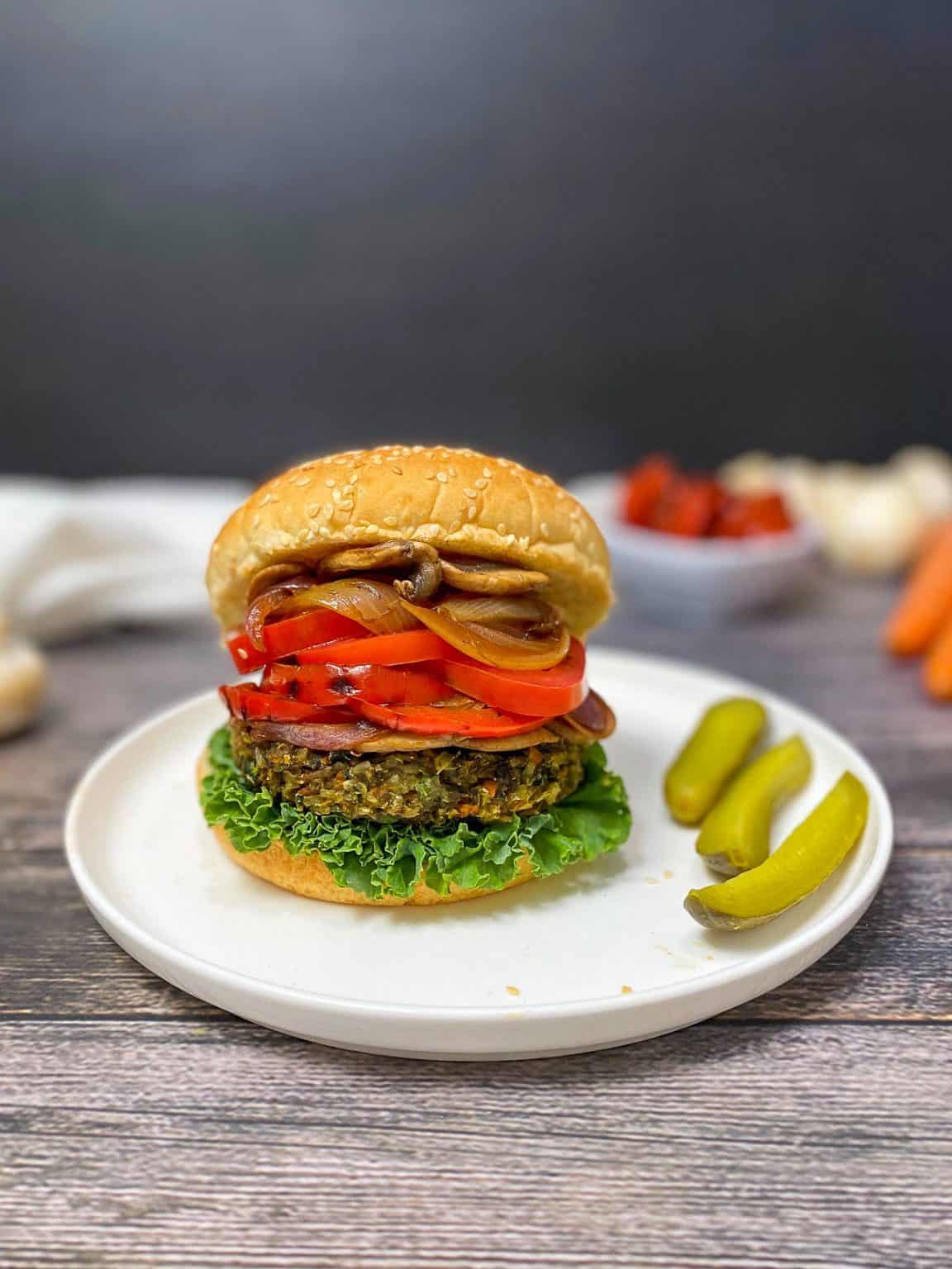 Mushroom Risotto Burger [Oil Free] - This Healthy Kitchen
