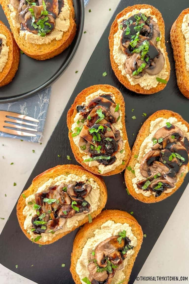 Vegan Crostini with "Ricotta" + Mushrooms This Healthy Kitchen
