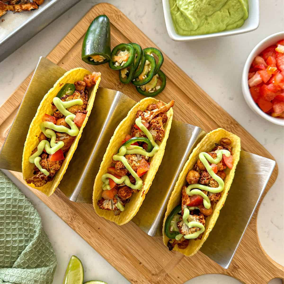 Cauliflower Chickpea Tacos with Avocado Crema This Healthy Kitchen